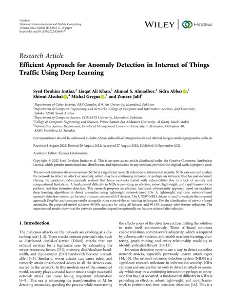 Pdf Efficient Approach For Anomaly Detection In Internet Of Things