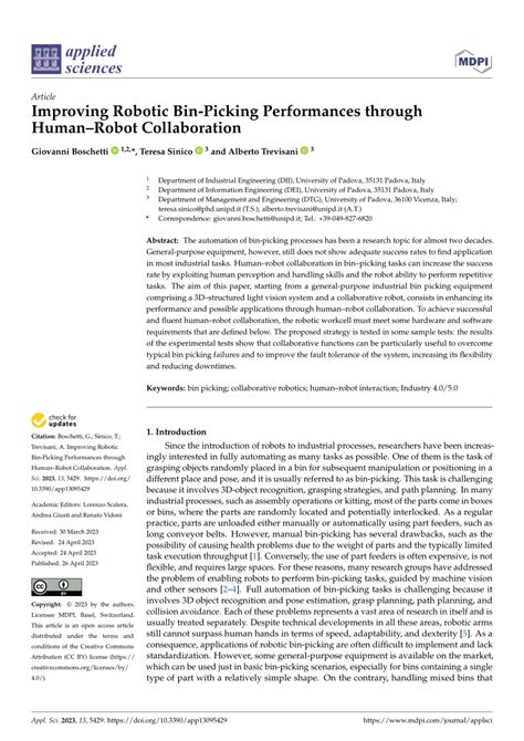 Pdf Improving Robotic Bin Picking Performances Through Humanrobot Collaboration
