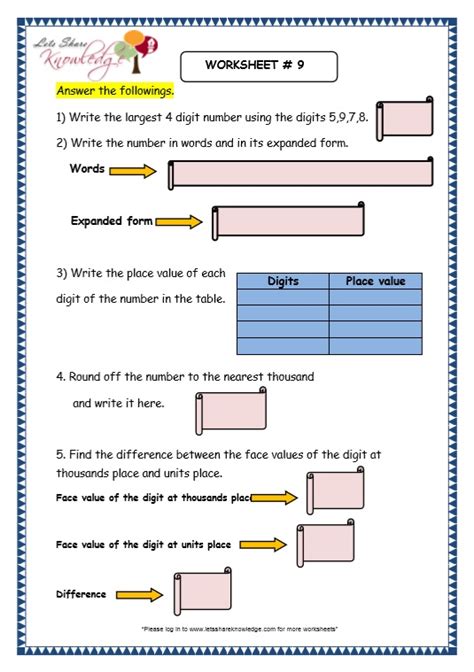 Grade 3 Maths Worksheets 4 Digit Numbers 1 4 Numeration Of 4 Digit Numbers Lets Share Knowledge
