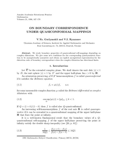 Pdf On Boundary Correspondence Under Quasiconformal Mappings