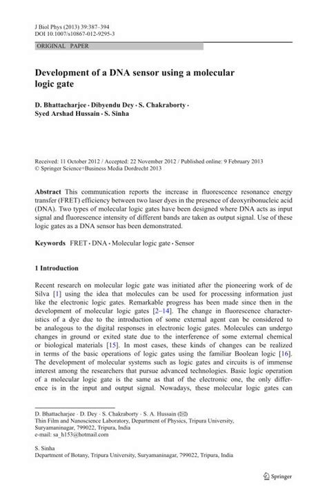 Pdf Development Of A Dna Sensor Using A Molecular Logic Gate