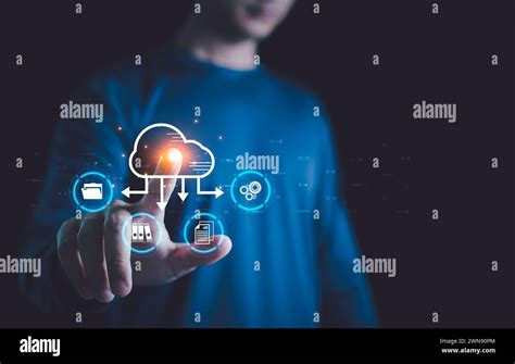 Cloud Technology Business People Touching On Cloud Computing Diagram