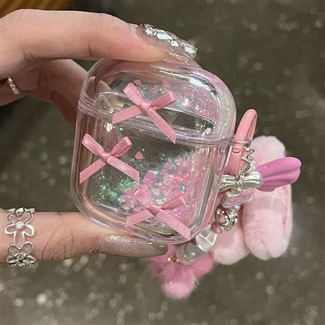 발레코어 리본 핑크 펄 보송키링 에어팟케이스 Airpods Pro 에어팟프로 1 2 에어팟 1 2 3세대 스트랩 데님 청바지
