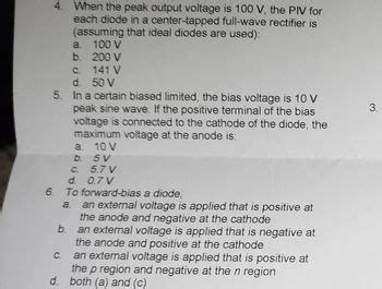 Answered When The Peak Output Voltage Is V The PIV For Each Diode In A Center Tapped