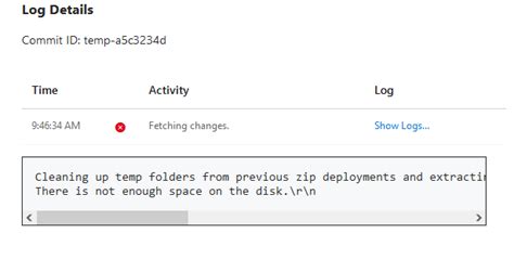 Web App Deploy There Is Not Enough Space On The Disk Microsoft Qanda