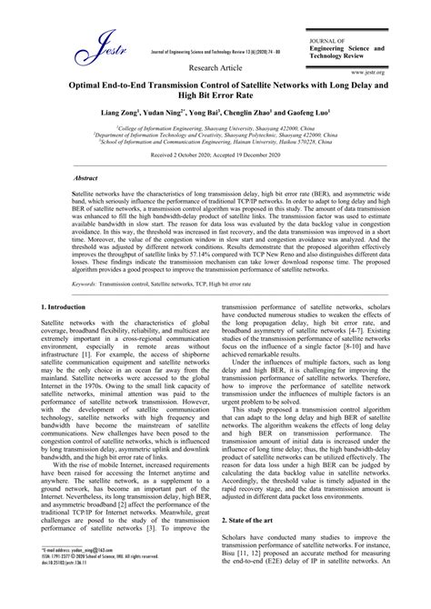 Pdf Optimal End To End Transmission Control Of Satellite Networks