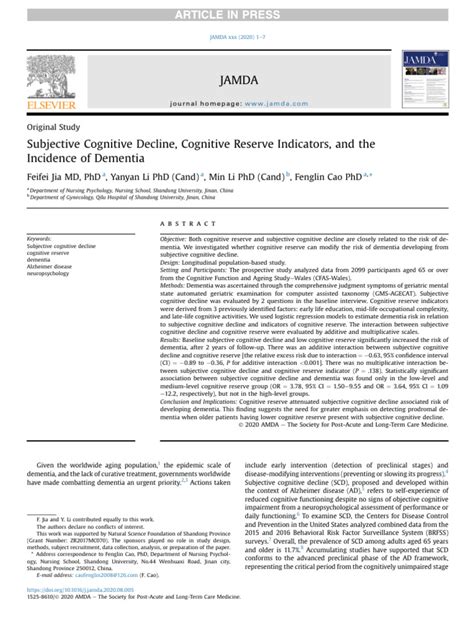 Subjective Cognitive Decline And Cognitive Reserve Indicators Pdf