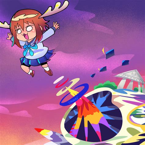 Safebooru 1girl Absurdres Album Cover Album Cover Redraw Antlers Blue