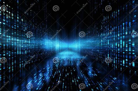 Binary Code Data Stream Encryption Concept With Glowing Dots On Digital Interface Stock Image