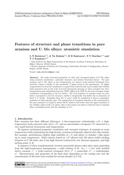 Pdf Features Of Structure And Phase Transitions In Pure Uranium And U