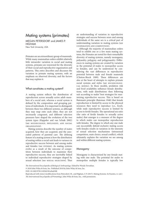 Pdf Mating Systems Primates