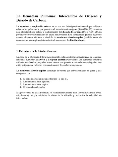La Hematosis Pulmonar Pdf Pulmón Sangre