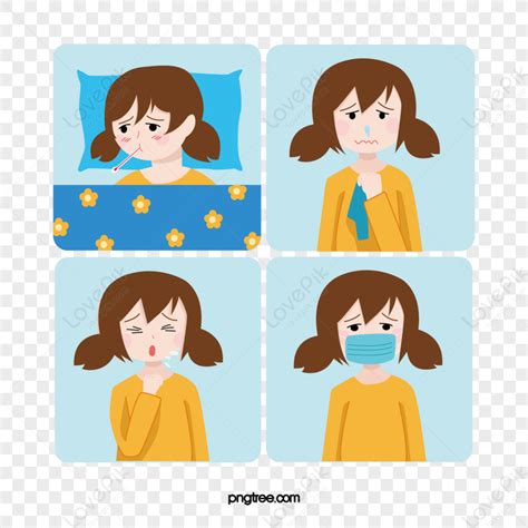 독감 증상 귀여운 일러스트 만화 캐릭터 요소폐렴인플루엔자 Png 일러스트 무료 다운로드 Lovepik