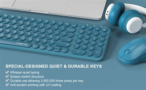 Wireless Keyboard And Mouse XTREMTEC Compact Full Size Cute Keyboard Retro Round Keycap 2