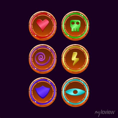 Set Of Fantasy Game Ui Wooden Jelly Magic Power Up Icon For Gui Posters For The Wall • Posters