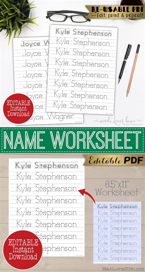 Editable Name Writing Worksheet Printable Handwriting Print Etsy