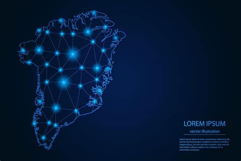 Abstract Image Greenland Map With Blue Glow Dots And Lines On Dark Gradient Background 3d