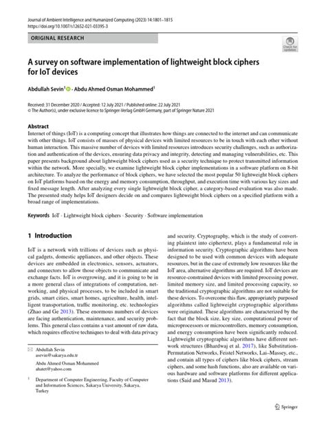 a survey on software implementation of lightweight block ciphers pdf