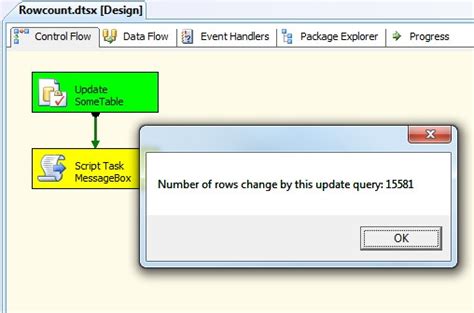 microsoft sql server integration services rowcount for execute sql task