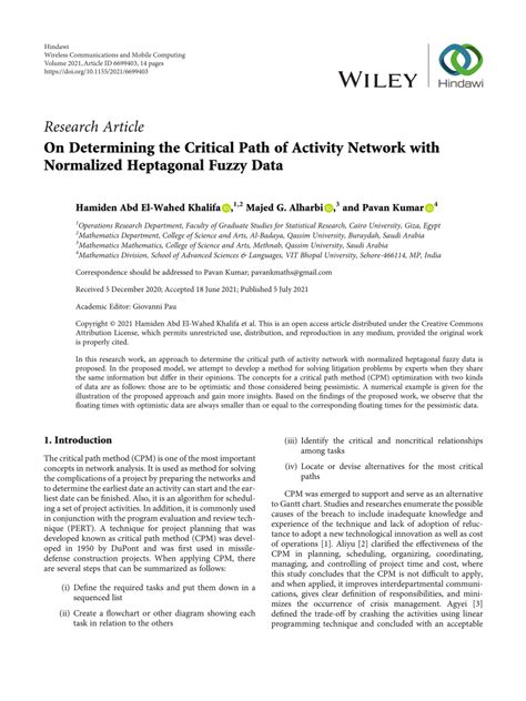 Pdf On Determining The Critical Path Of Activity Network With Normalized Heptagonal Fuzzy Data