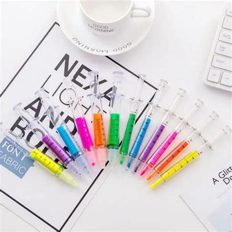 6 색 주사기 하이라이터 그림 그리기 마커 펜 사무실 학교 필기 호환 36 개 묶음 티몬