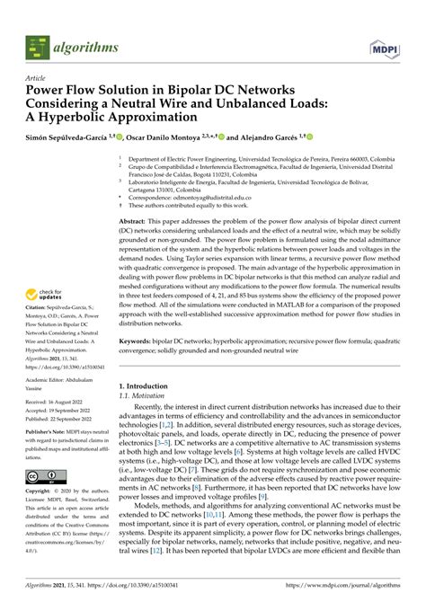 Pdf Power Flow Solution In Bipolar Dc Networks Considering A Neutral Wire And Unbalanced Loads