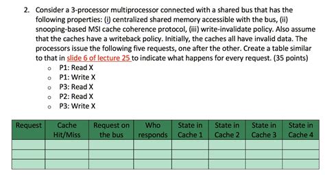 Consider A 3 Processor Multiprocessor Connected With A Shared Bus That