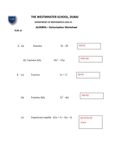 C2 2 Algebraic Manipulation Factorization Marking Scheme Pdf