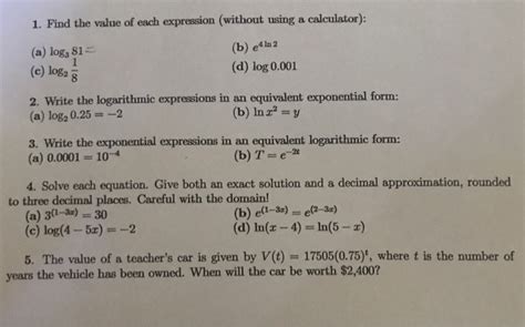 Solved 1 Find The Value Of Each Expression Without Using A Chegg Com