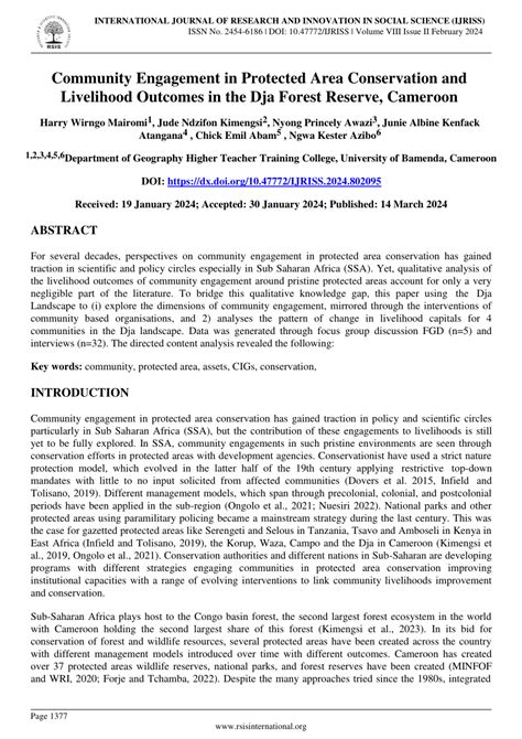 Pdf Community Engagement In Protected Area Conservation And Livelihood Outcomes In The Dja