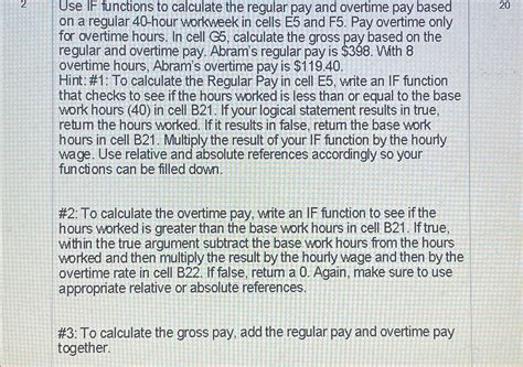Solved Use IF Functions To Calculate The Regular Pay And Chegg