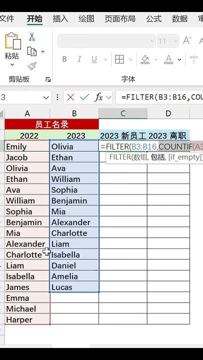 Filter Countif 清單比對 篩選新進 離職員工名錄 比對兩欄差異 比對資料差異 比對清單 Filter 函數 Countif 函數 Excel 基礎教學 Shorts