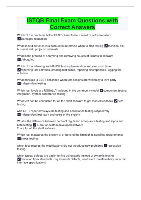 ISTQB Final Exam Questions With Correct Answers ISTQB Certification Stuvia US