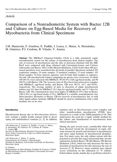 Pdf Comparison Of A Nonradiometric System With Bactec 12b And Culture