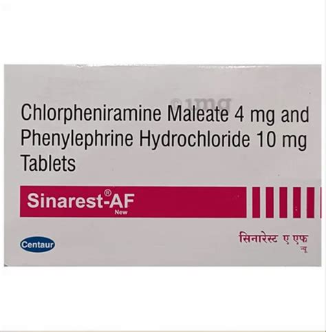 Sinarest Af Chlorpheniramine Maleate Phenylephrine Hydrochloride Tablets At ₹ 240 Box