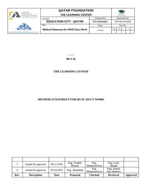 Method Statement For Hvac Duct Pdf Duct Flow Thermal Insulation