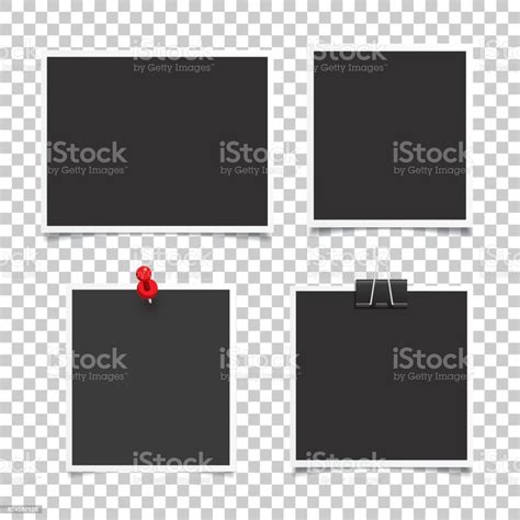 벡터 사진 프레임입니다 세트 현실적인 종이 인스턴트 사진입니다 서식 파일 디자인입니다 검은색에 대한 스톡 벡터 아트 및 기타 이미지 검은색 공란 그림자 Istock