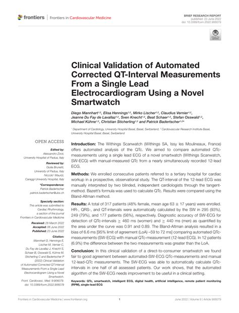 Pdf Clinical Validation Of Automated Corrected Qt Interval