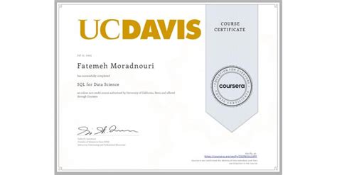 fatemeh moradnoori on linkedin completion certificate for sql for data science