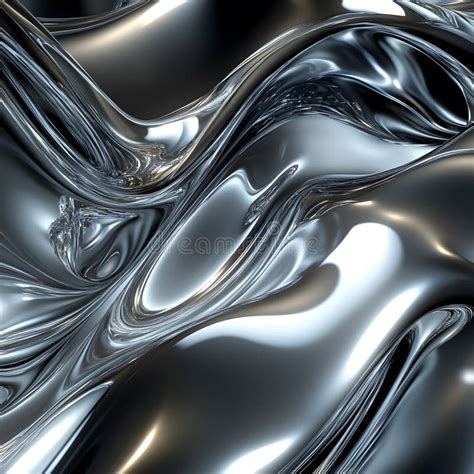 Abstract Flowing Metallic Liquid Silver And Gray Reflective Texture Stock Illustration