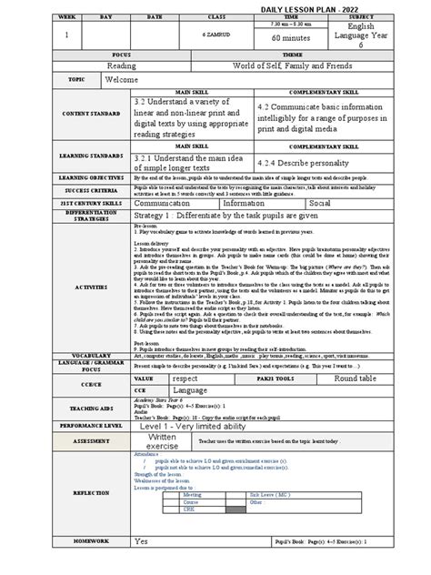 week 1 welcome pdf lesson plan word