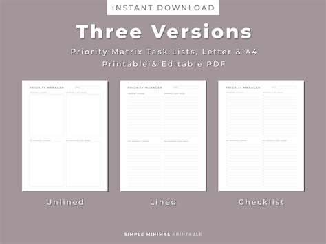 Priority Manager Printable Priority Matrix Decision Matrix Etsy