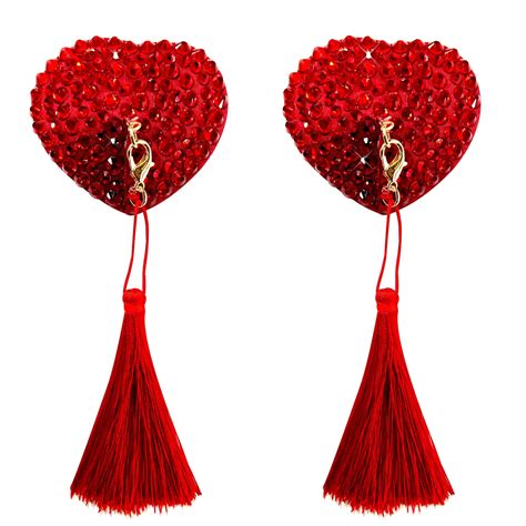 Forever Yours Red Heart Crystal Tassel Reusable Silicone Nipple Cover