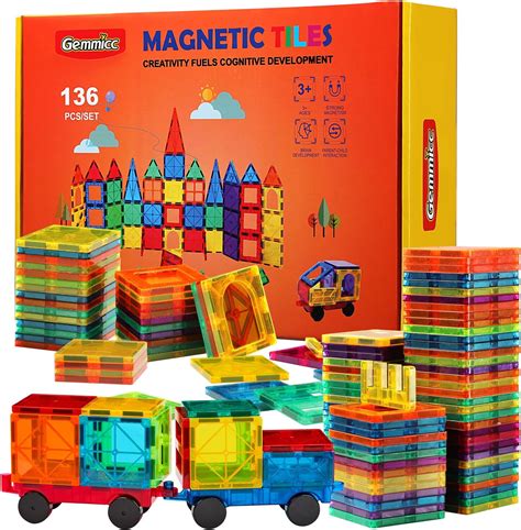 Gemmicc Magnetic Tiles Deluxe 136 Pcs Building Blocks Magnet Toys For