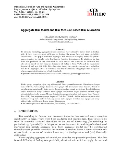 Pdf Aggregate Risk Model And Risk Measure Based Risk Allocation