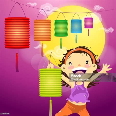 Girl Holding Paper Lantern Stock Illustration Download Image Now