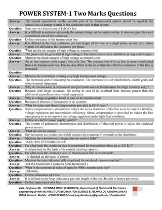 Marks Question Power System PDF