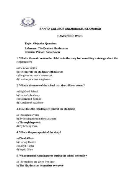 Objective Of The Deamon Headmaster 1 Pdf