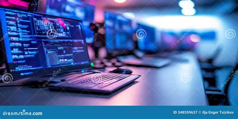 Cybersecurity Monitoring Dashboard Showing Real Time Network Activity And Threat Analysis Stock