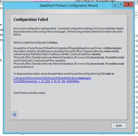 installation error in configuration wizard of sharepoint 2016